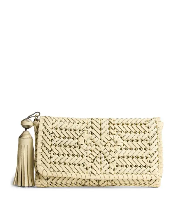 ANYA HINDMARCH Leather Woven Clutch Bag With Tassel - Yellow