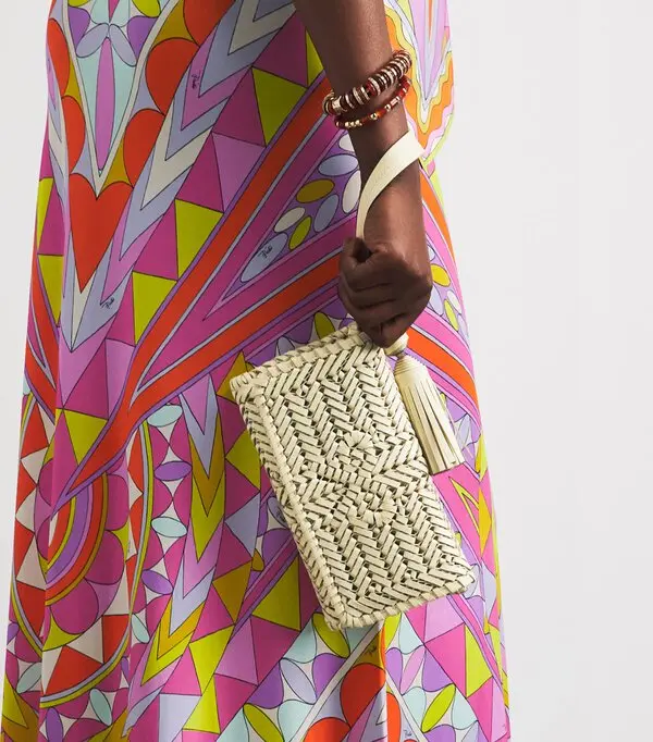 ANYA HINDMARCH Leather Woven Clutch Bag With Tassel - Yellow