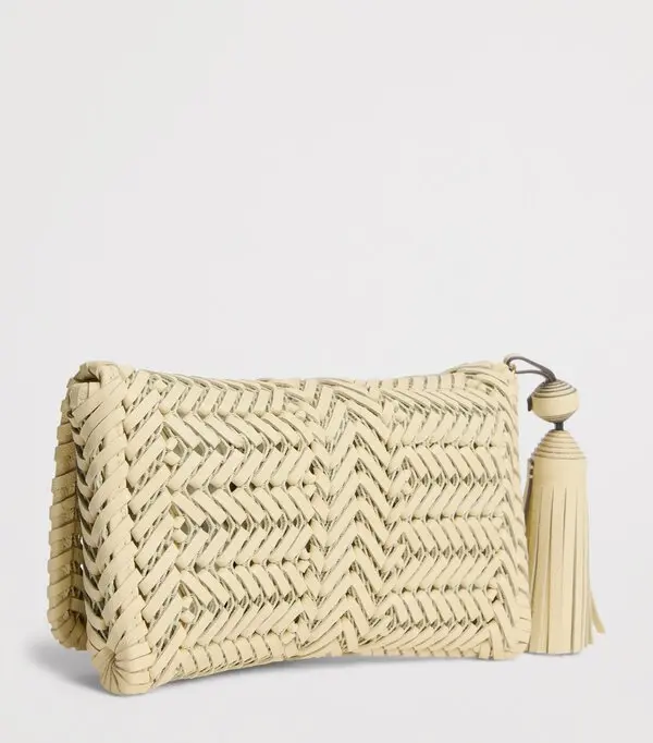 ANYA HINDMARCH Leather Woven Clutch Bag With Tassel - Yellow