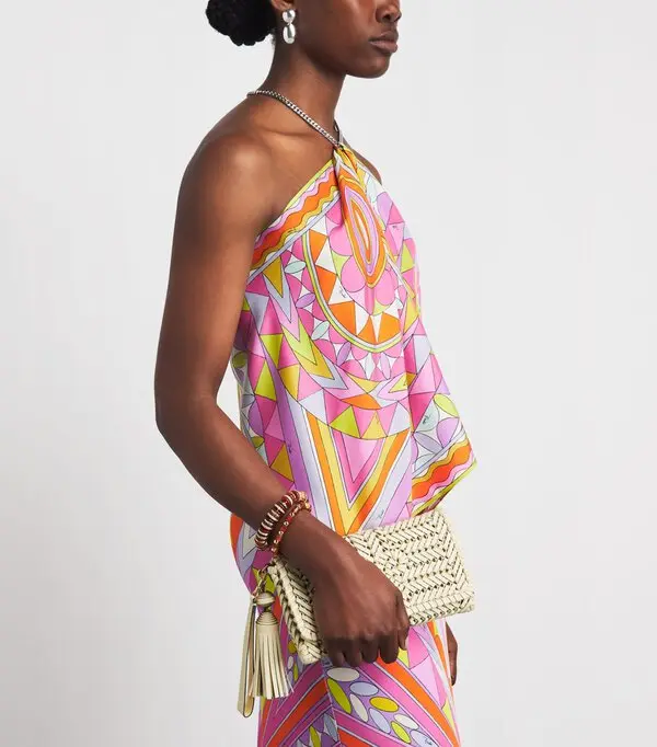 ANYA HINDMARCH Leather Woven Clutch Bag With Tassel - Yellow