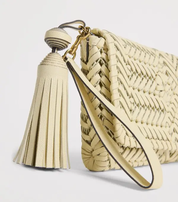 ANYA HINDMARCH Leather Woven Clutch Bag With Tassel - Yellow