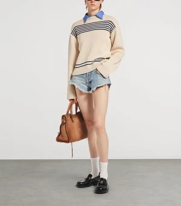 Balenciaga Leather Loafers With Gold Tone B Detail