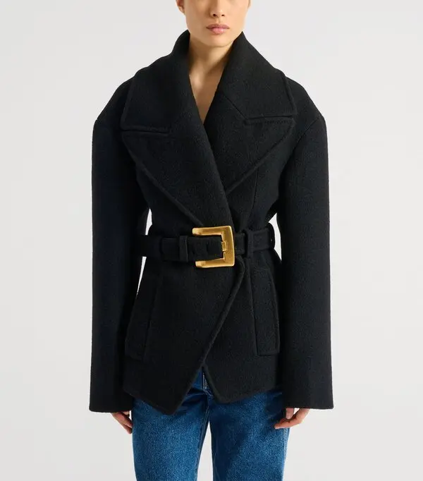 Balmain Virgin Wool Belted Pea Coat