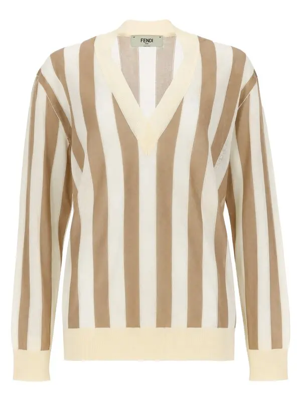 Fendi Striped Silk Maglia - Beige