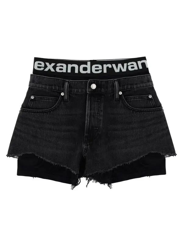 Alexander Wang Logo Detail Denim Shorts - Charcoal