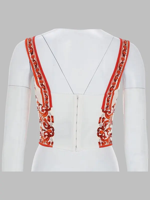 Dolce & Gabbana Charmeuse Bustier Top With Majolica Print - Orange