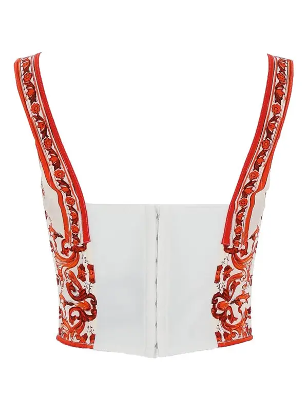 Dolce & Gabbana Charmeuse Bustier Top With Majolica Print - Orange
