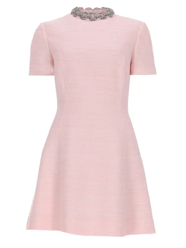 Valentino Garavani Abito Corto In Crinkle Cotton Tweed - Pink