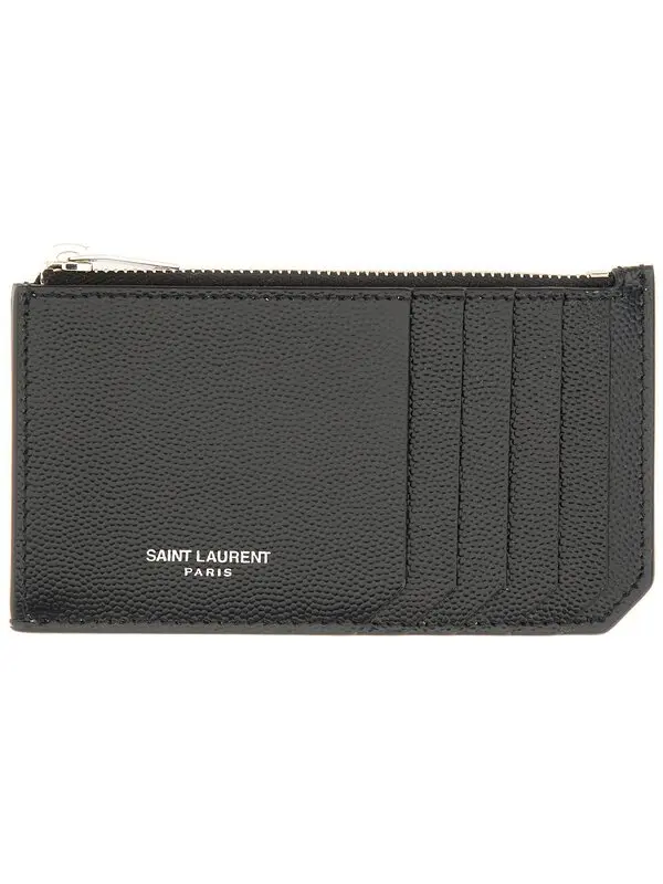 Saint Laurent Portacarte Con Zip E Logo - Black