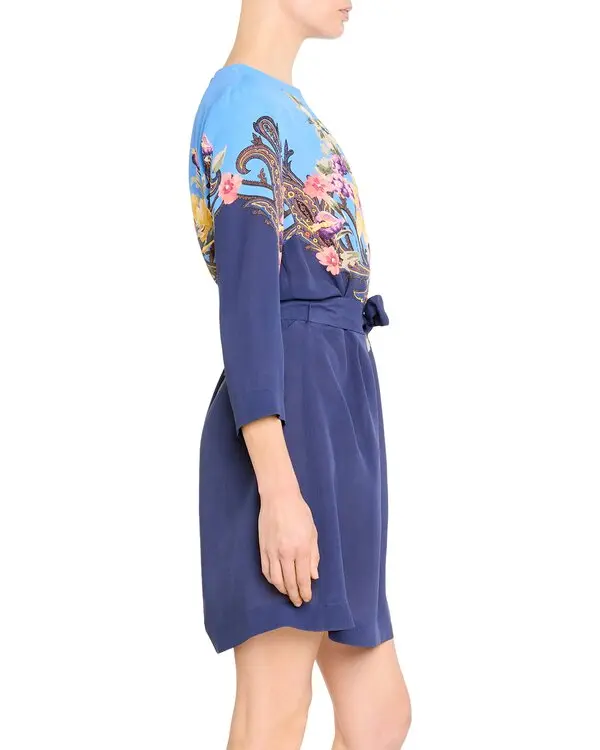 Etro Placed Floral Tie Waist Mini Dress