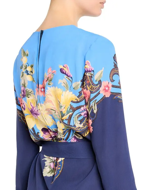Etro Placed Floral Tie Waist Mini Dress