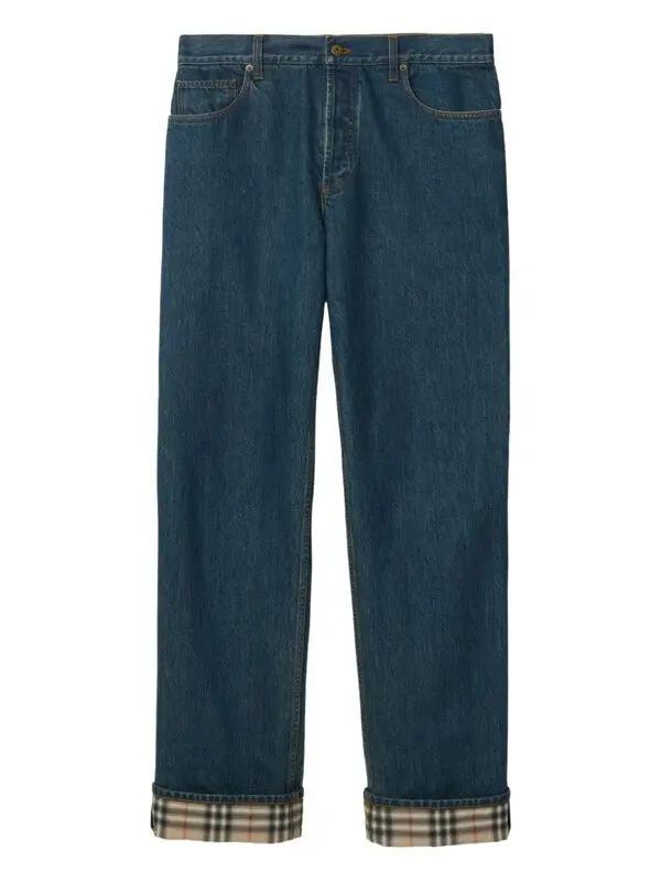 Burberry Cotton Jeans With Check Hem