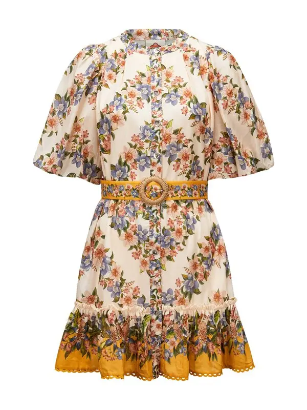 Farm Rio Floral Print Short High-low Dress With Belt