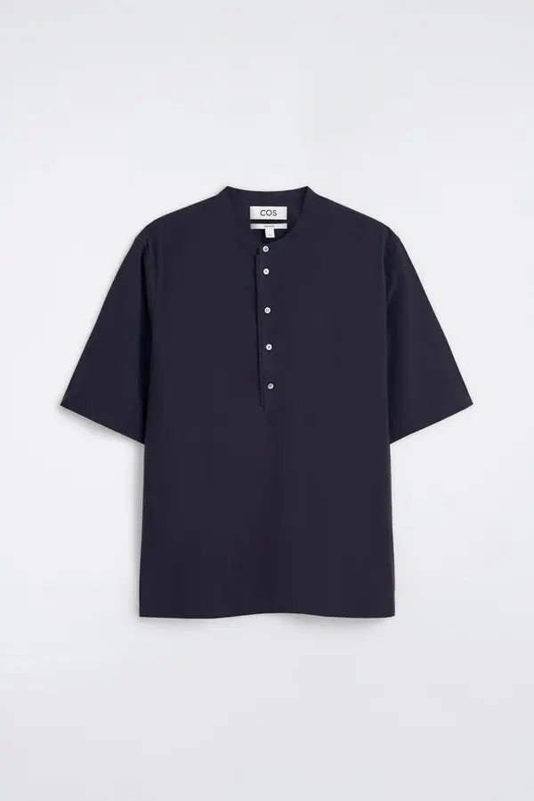 Cos Cotton Henley Shirt - Navy