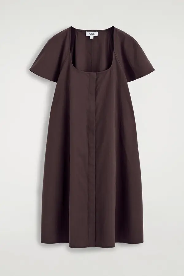 Cos Fluted-sleeve Cotton Mini Dress - Brown