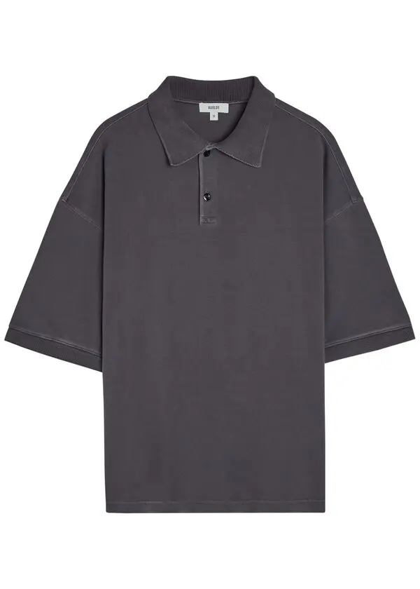 AGOLDE Curren Piqué Cotton Polo Shirt - Charcoal