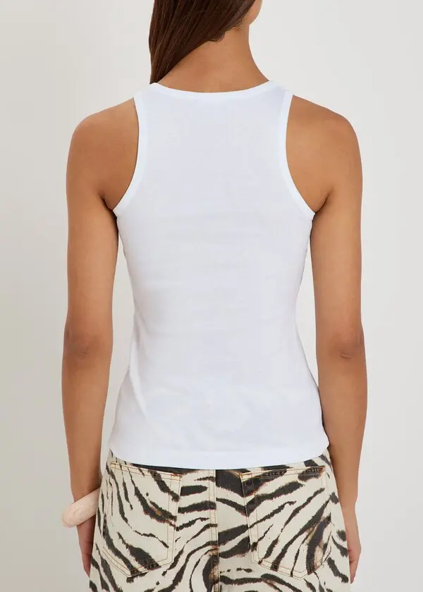 GANNI Cherry Printed Cotton Tank Top - White