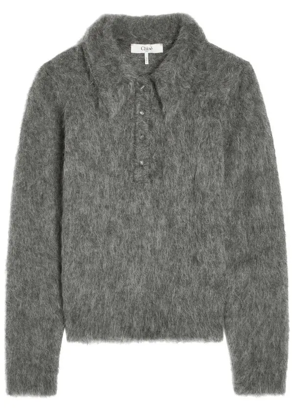 Chloé Brushed Knit Alpaca Wool-blend Polo Top