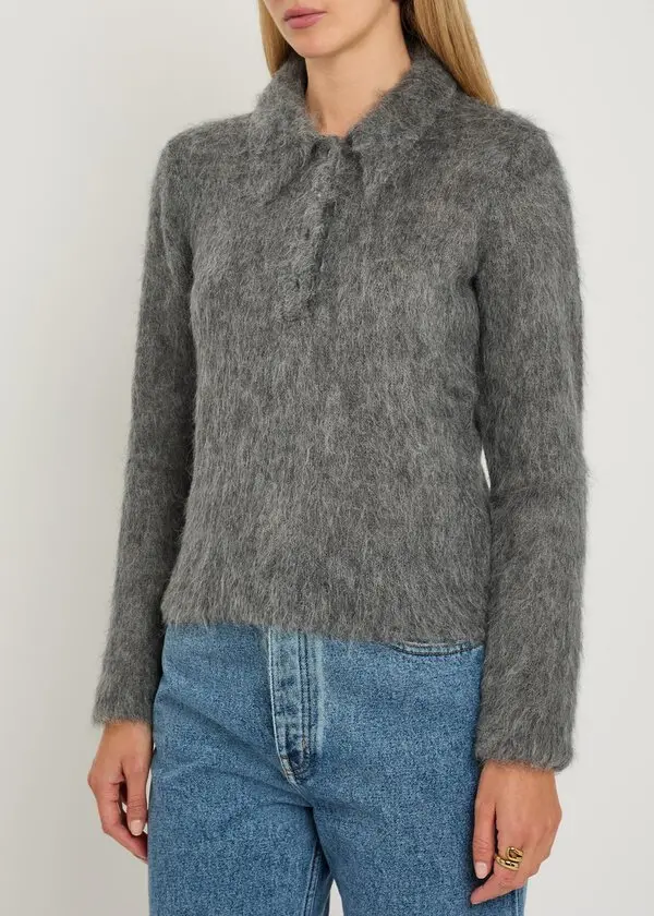 Chloé Brushed Knit Alpaca Wool-blend Polo Top