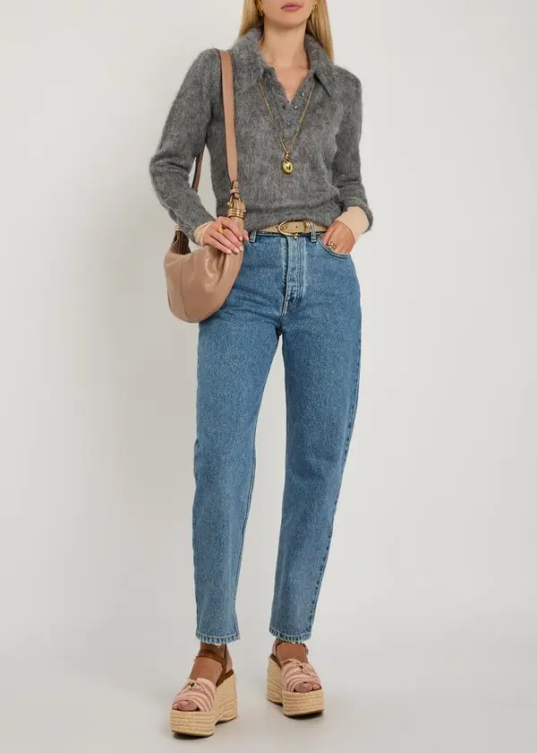 Chloé Brushed Knit Alpaca Wool-blend Polo Top