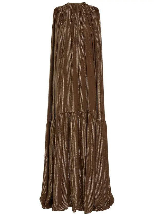 PETAR PETROV Draped Striped Silk-blend Chiffon Gown - Gold