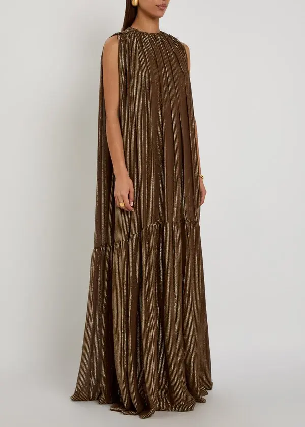 PETAR PETROV Draped Striped Silk-blend Chiffon Gown