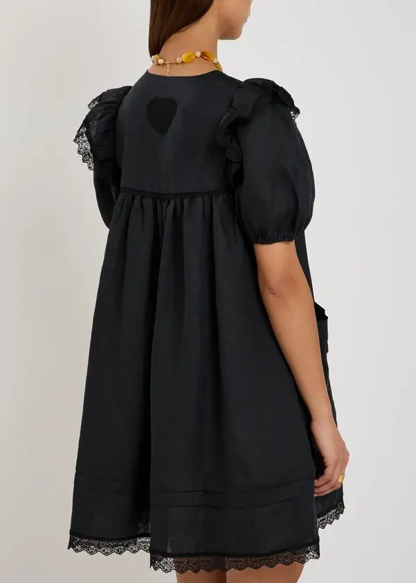 GANNI Lace-trimmed Linen Mini Dress