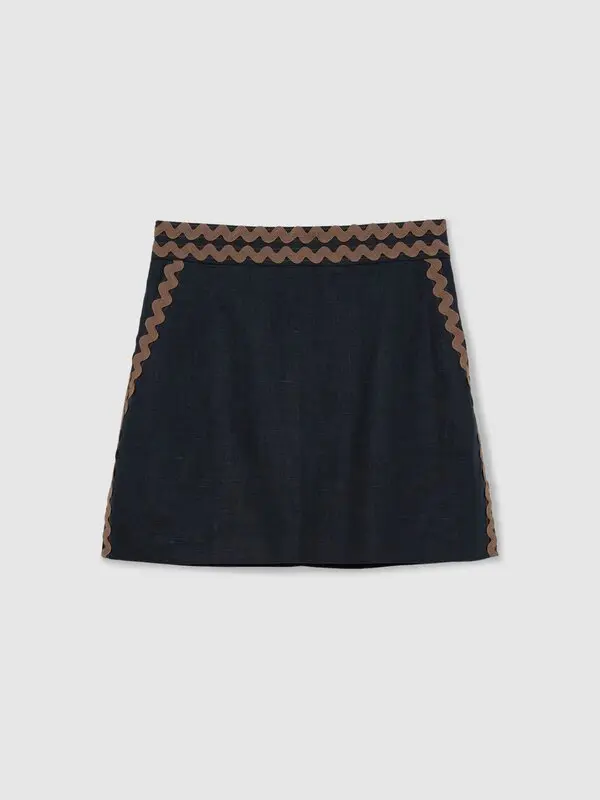 REISS Mila Linen Mini Skirt With Wave Trim