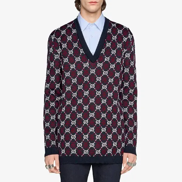 Gucci Logo Embroidered V Neck Sweater