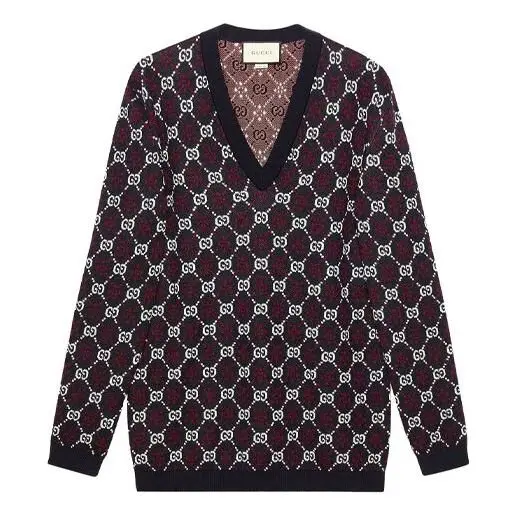 Gucci Logo Embroidered V Neck Sweater - Navy