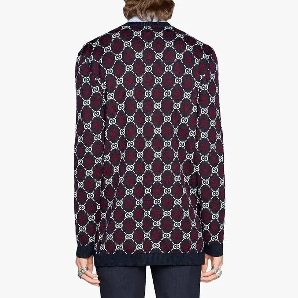 Gucci Logo Embroidered V Neck Sweater - Navy
