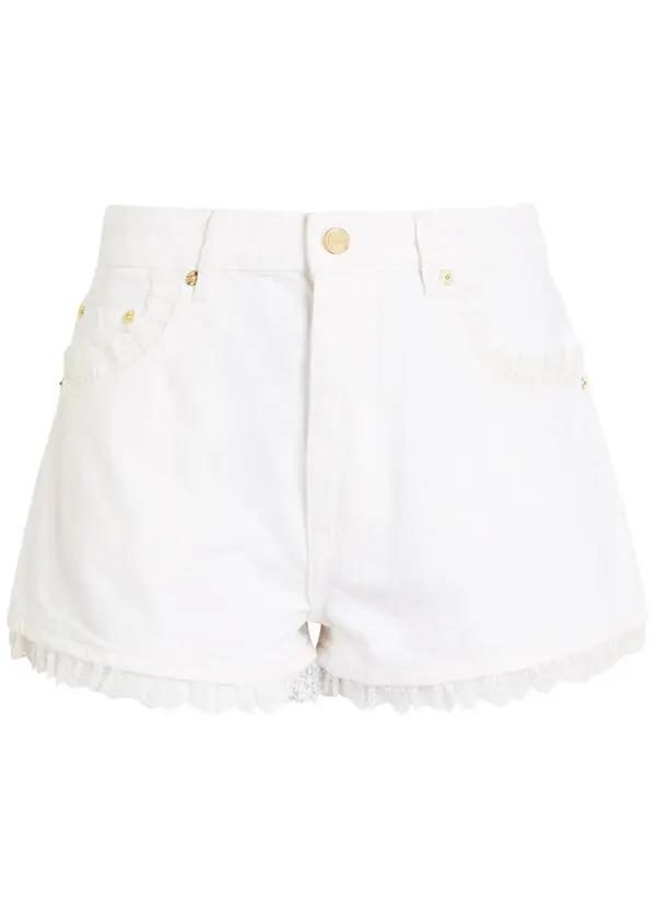 GANNI Lace-trimmed Denim Shorts