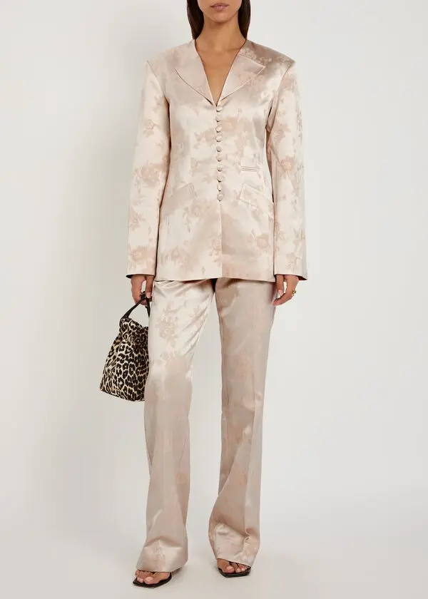 GANNI Floral-jacquard Satin Blazer