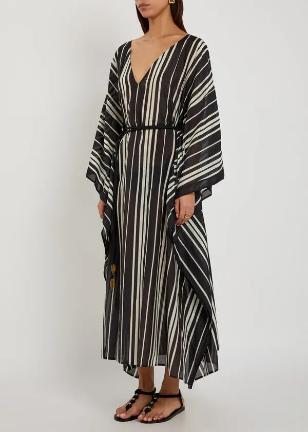 Tory Burch Striped Belted Kaftan Dress