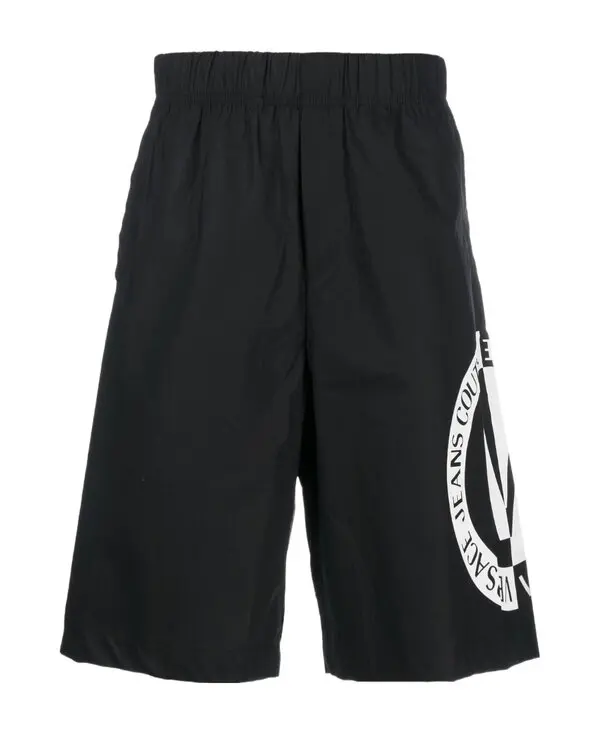 Versace Logo Print Elasticated Waistband Shorts - Black