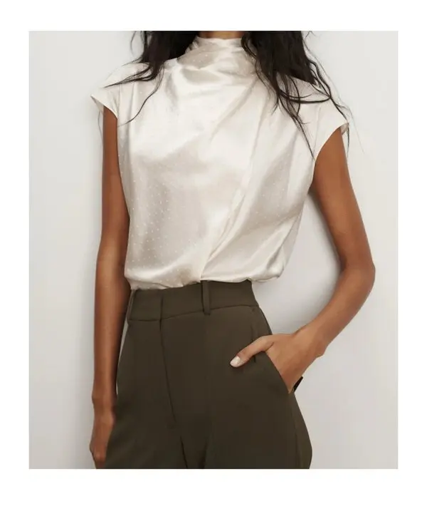 Veronica Beard Ecru Dotted Cap-sleeve Top