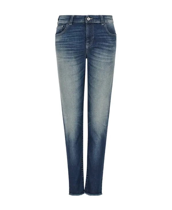 Emporio Armani Embroidered-logo Denim Trousers - Blue