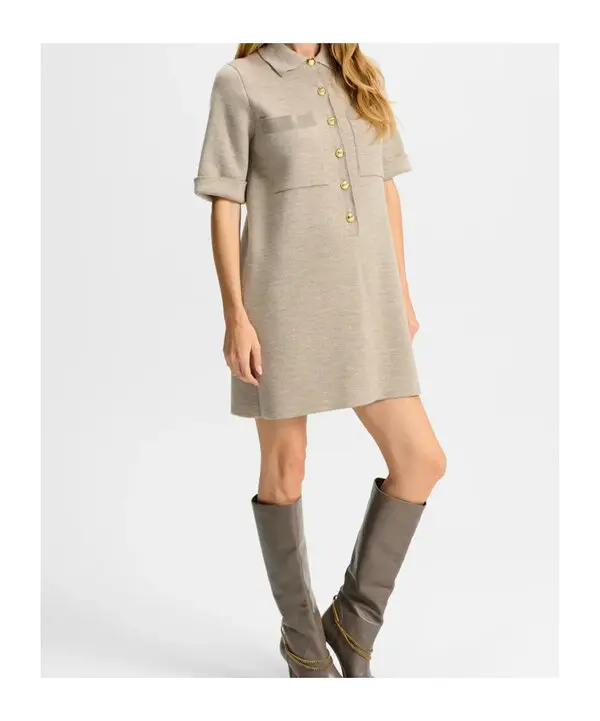 Veronica Beard Beige Short-sleeve Patch-pocket Dress
