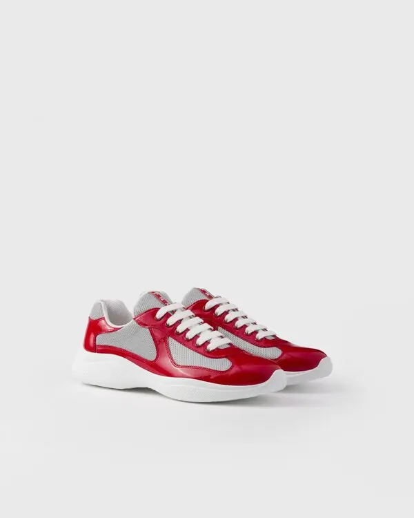 Prada Patent Leather And Technical Fabric America's Cup Sneakers - Red/silver