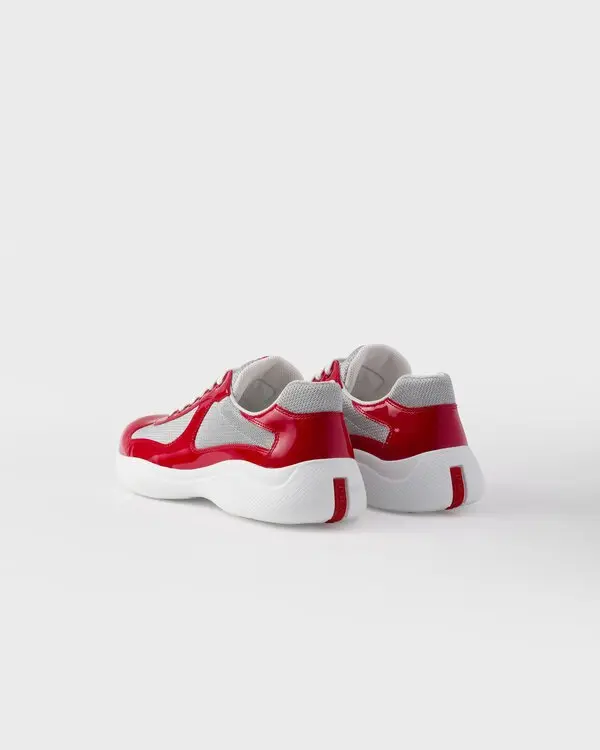 Prada Patent Leather And Technical Fabric America's Cup Sneakers - Red/silver