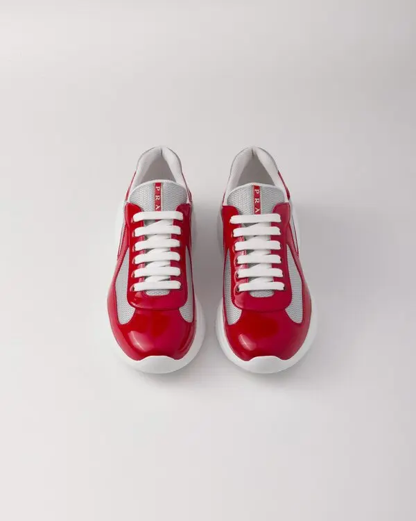 Prada Patent Leather And Technical Fabric America's Cup Sneakers - Red/silver