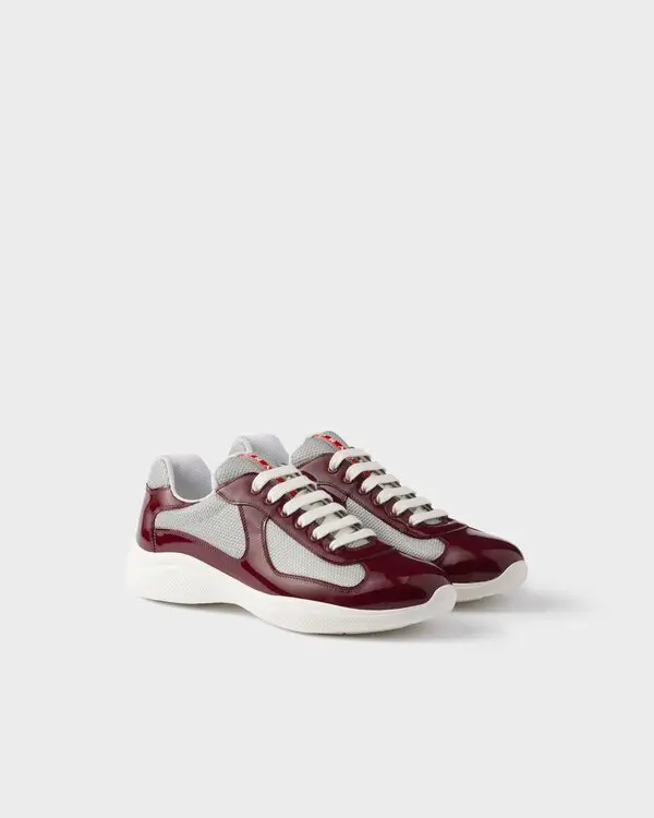 Prada Patent Leather And Technical Fabric Sneakers