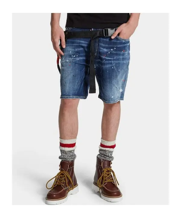 Dsquared2 Medium Wash Distressed Denim Shorts
