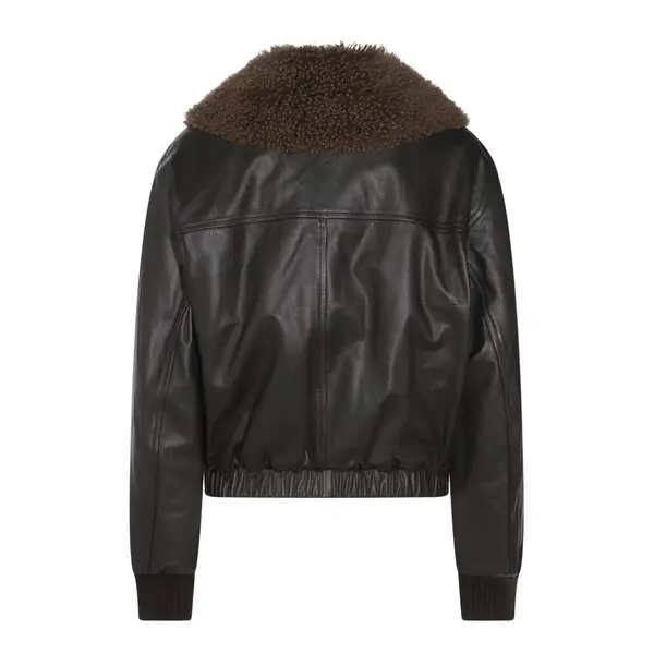 LEMAIRE Zipped Leather Bomber Jacket With Shearling Collar