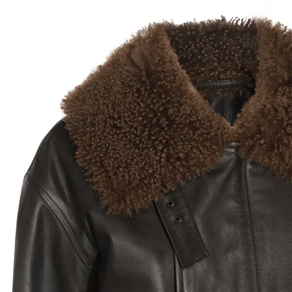 LEMAIRE Zipped Leather Bomber Jacket With Shearling Collar
