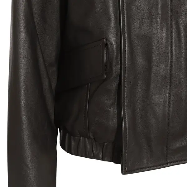 LEMAIRE Zipped Leather Bomber Jacket With Shearling Collar