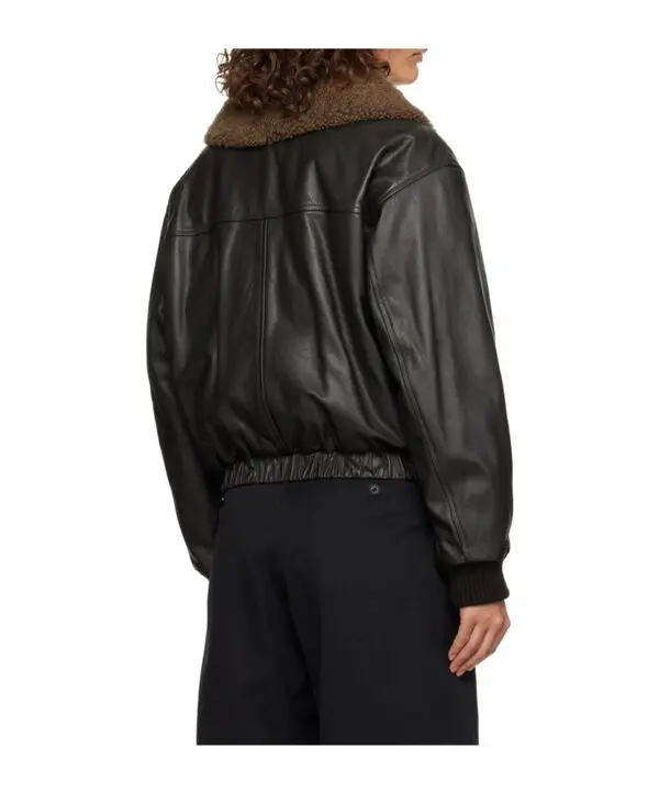 LEMAIRE Zipped Leather Bomber Jacket With Shearling Collar