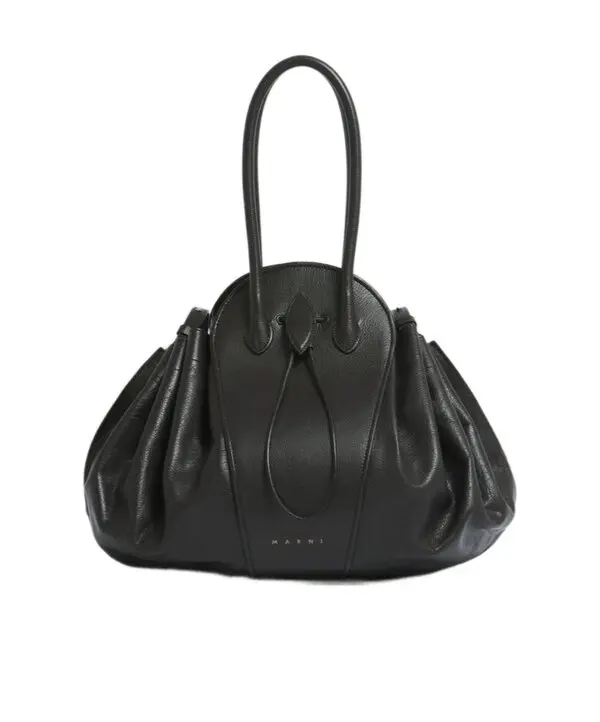 Marni Logo Stamped Tulipea Large Handbag - Black