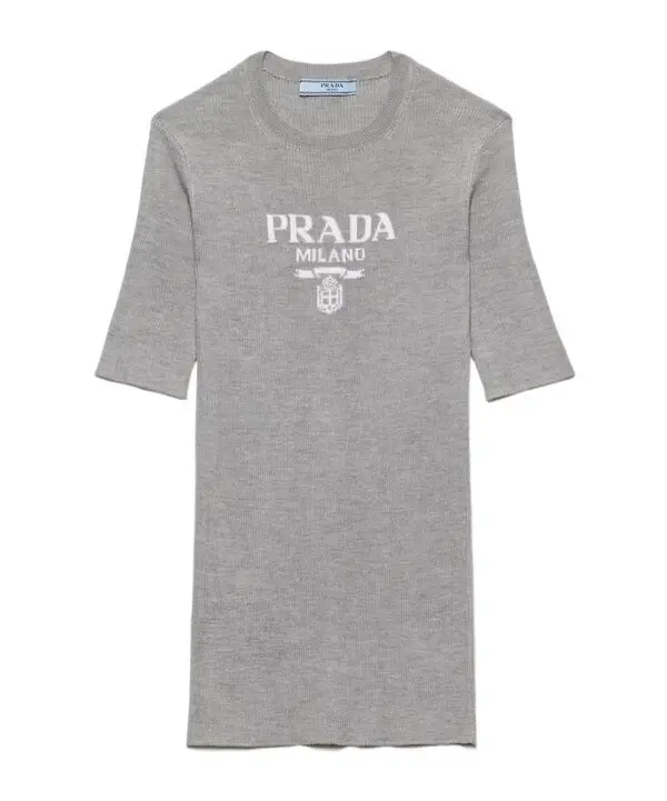 Prada Silk Crew-neck Sweater With Logo - Grey