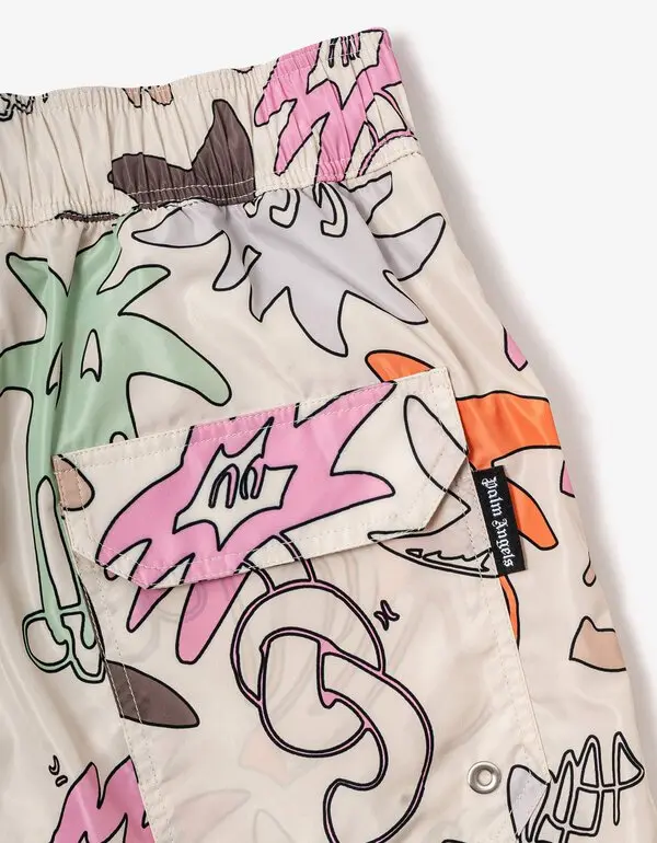 Palm Angels Printed Drawstring Waist Swim Shorts